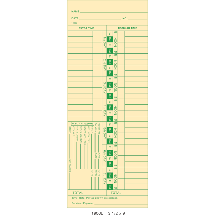 1900L Time Cards (Pack of 1000's) – Time Systems Inc