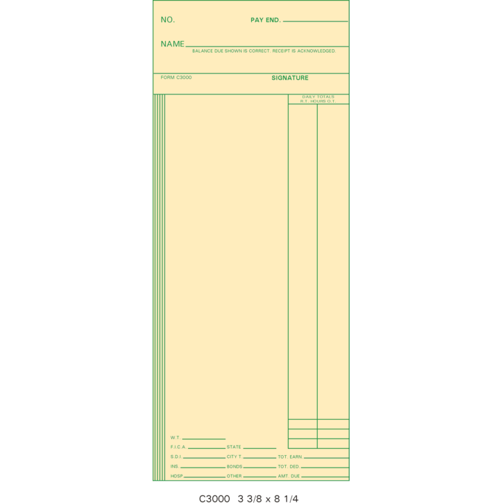 C3000 Time Cards (Pack of 1000's) – Time Systems Inc