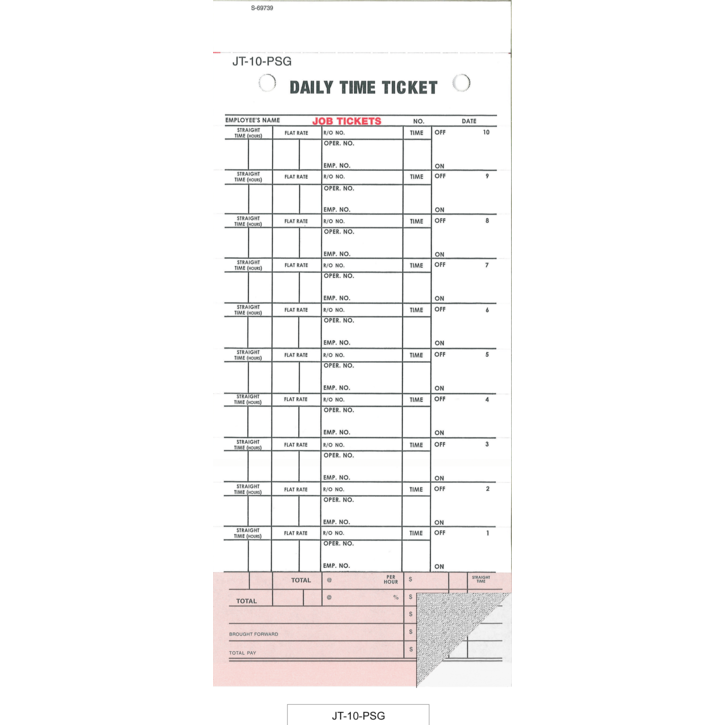 JT-10-PSG Job and Time Tickets (Pack of 250's) – Time Systems Inc