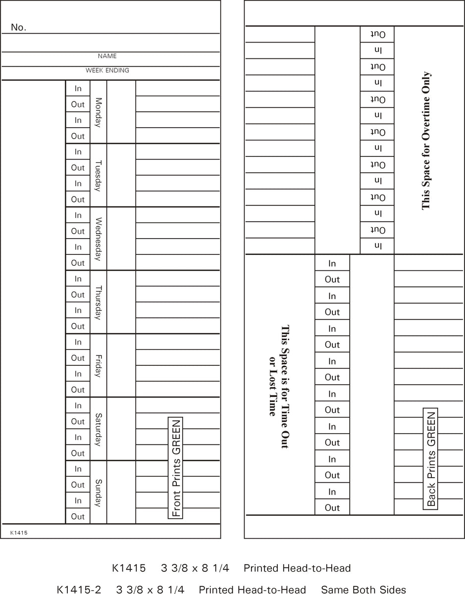 K1415-2 Time Cards (Pack of 1000's) – Time Systems Inc