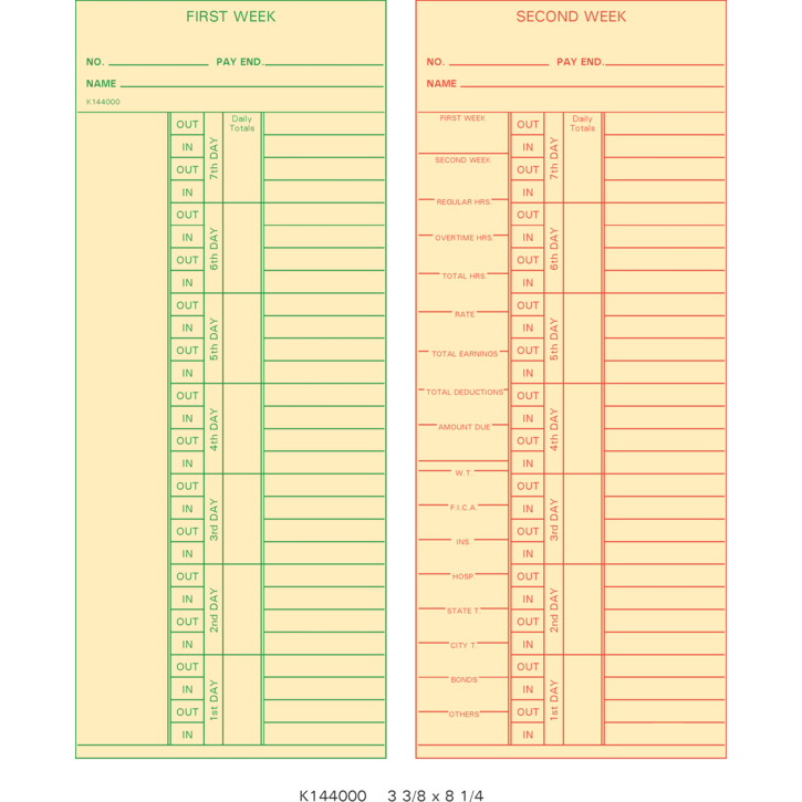 K144000 Time Cards (Pack of 1000's) – Time Systems Inc